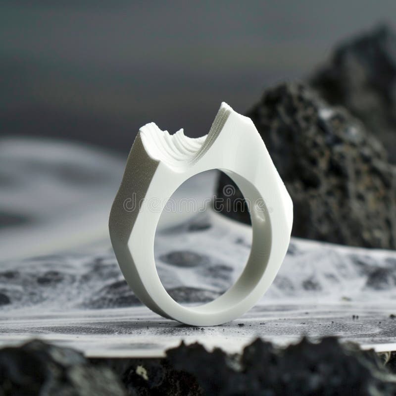 White Ceramic Mountain Ring on Black Rocks Stock Illustration ...