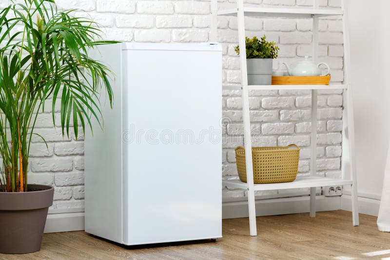 White Compact Refrigerator in a Modern Kitchen Stock Image - Image of ...