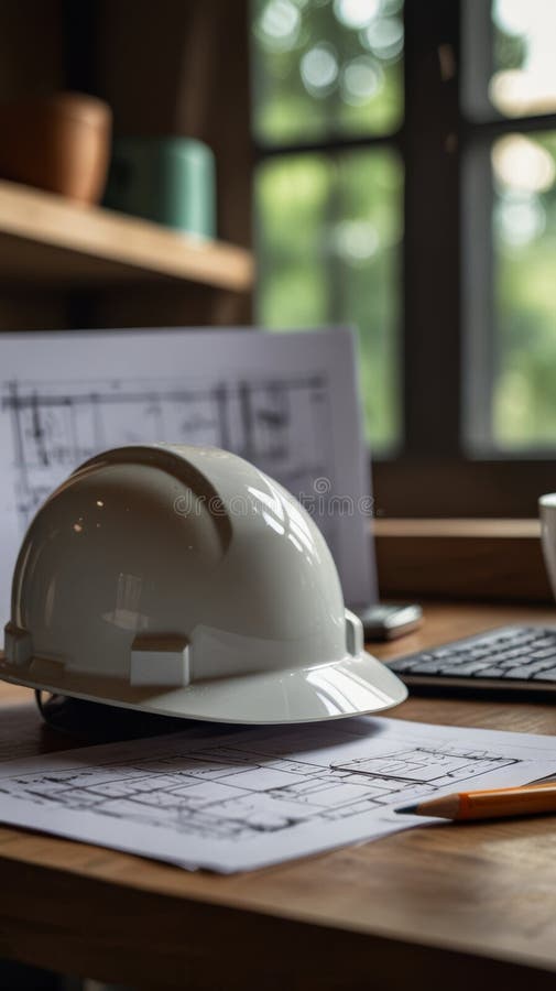 Construction Site Coffee Break: Hard Hat and Mug Amidst Blueprints and ...