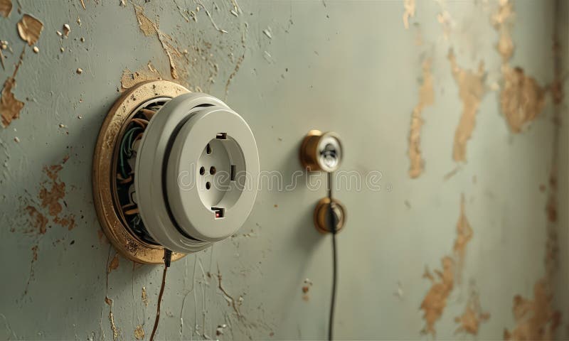 White Electrical Outlet with Gold-colored Plug and White Cord is ...