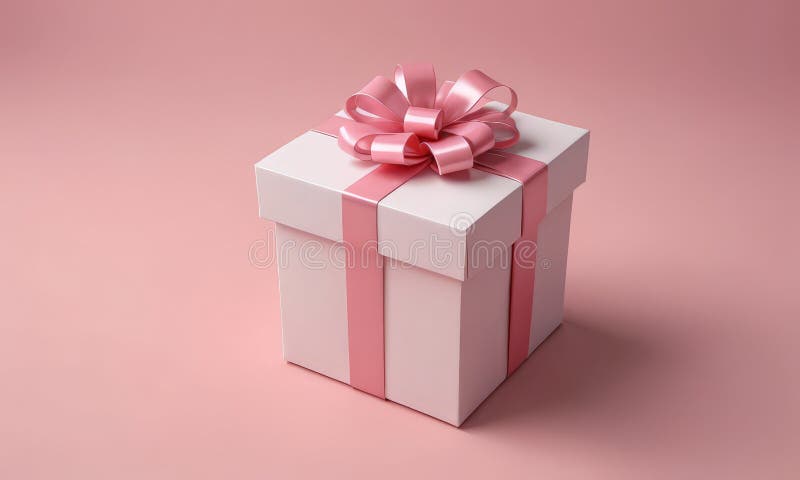 White Gift Box with Pink Ribbon Bow Sits on Pink Background, Casting ...