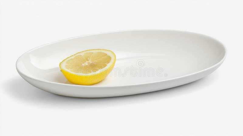 A White Oval Plate with a Lemon Slice on it. Stock Image - Image of ...