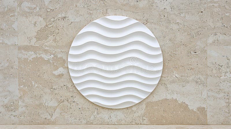 A White, Wavy, Circular Design on a Beige Wall. Stock Photo - Image of ...