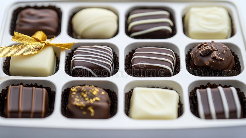 A White Tray with 12 Assorted Chocolates. Stock Image - Image of rich ...