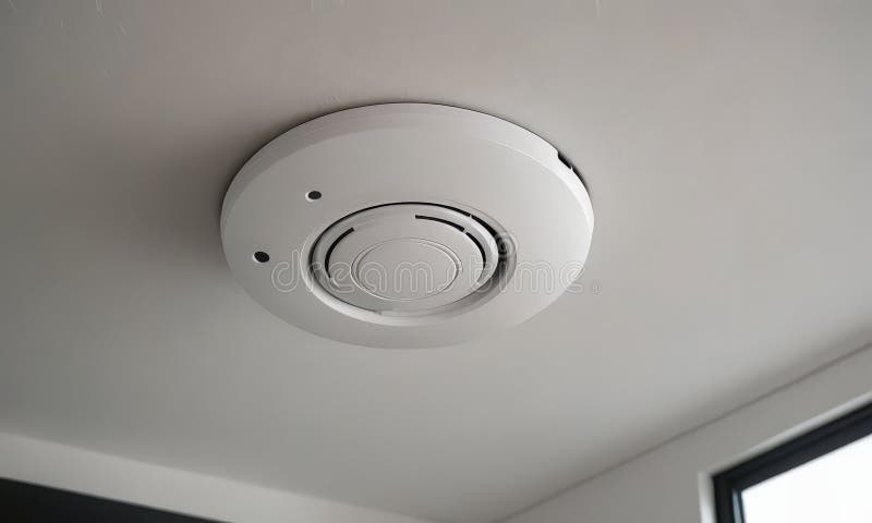 White Smoke Detector with Two Circular Sensors is Mounted on White ...