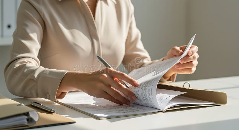 Woman Reviewing Documents stock image. Image of attention - 378526549