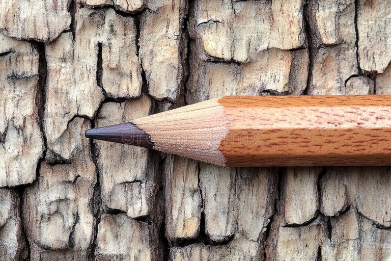 Sharpened Wooden Pencil on Cracked Tree Bark Texture Stock Illustration ...