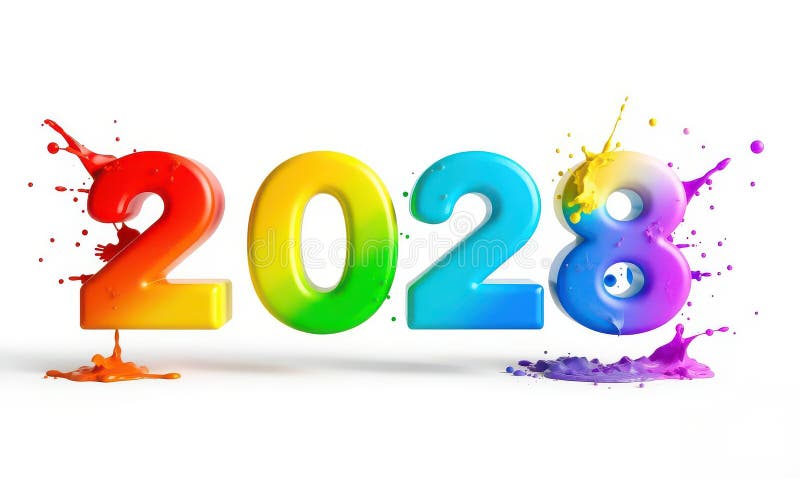 Colorful 2028 Year Numbers with Paint Splashes on White Background ...
