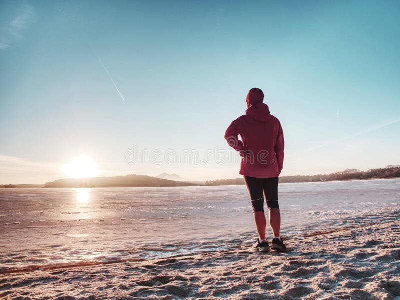 Image from Side of Athlete Woman on Beach Run in Winter Stock Image ...