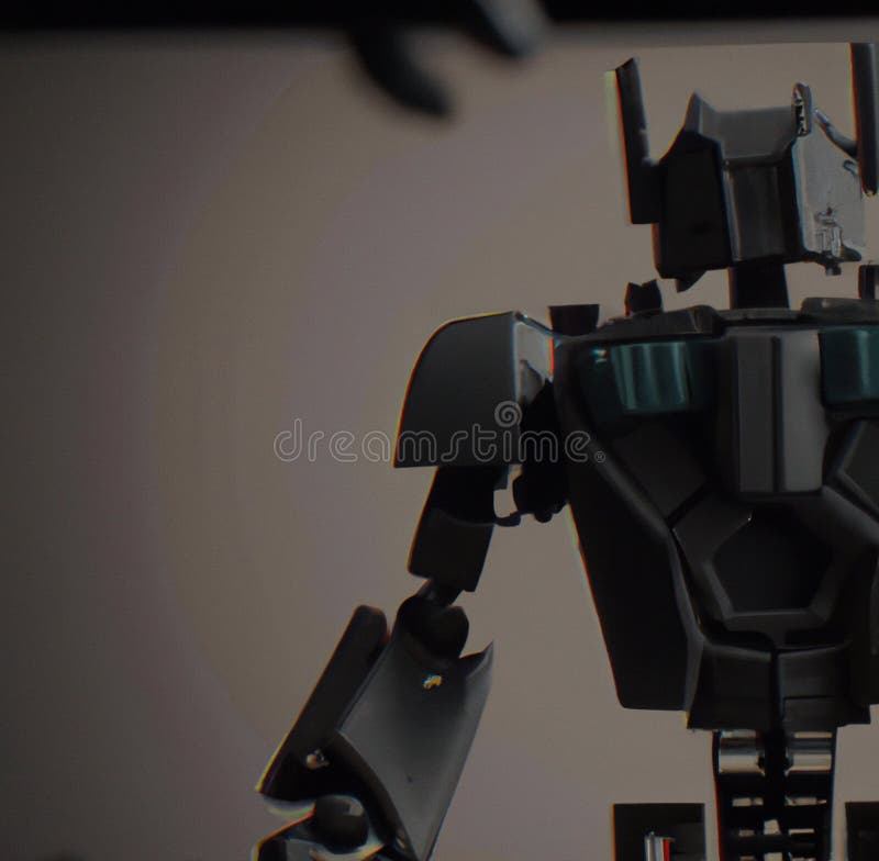 Image of Side View of Black Robot with Copy Space on Grey Background ...