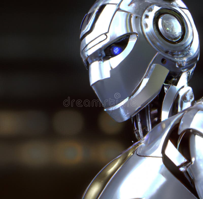 Image of Side View of Sivler Robot with Copy Space on Grey Background ...