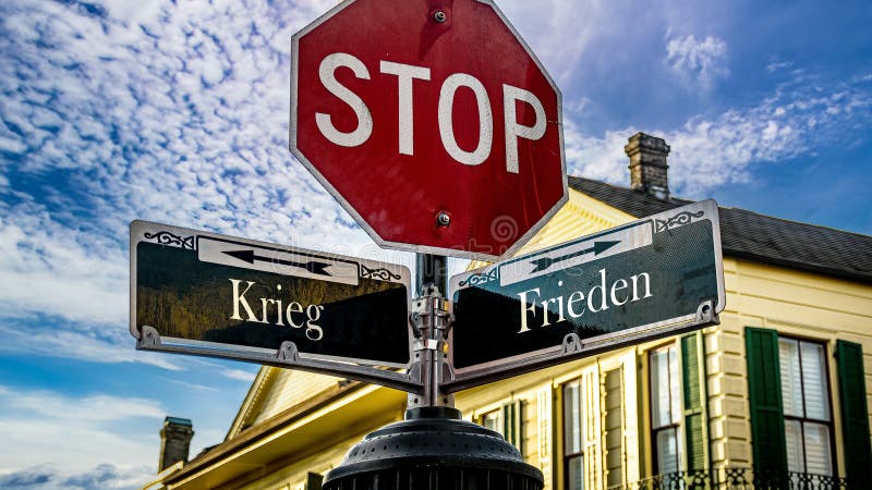 Signposts the Direct Way To Peace Versus War Stock Photo - Image of ...