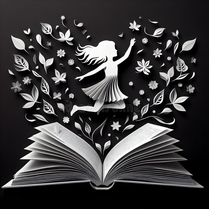 Image of a Silhouette of a Children, Cut from a Book Page and Flies Out ...