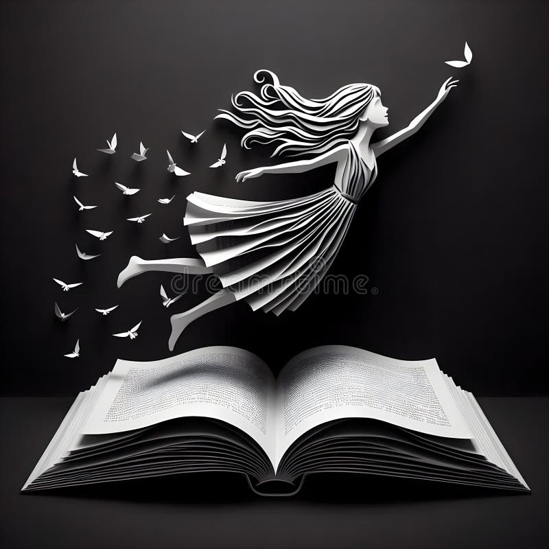 Image of a Silhouette of a Children, Cut from a Book Page and Flies Out ...