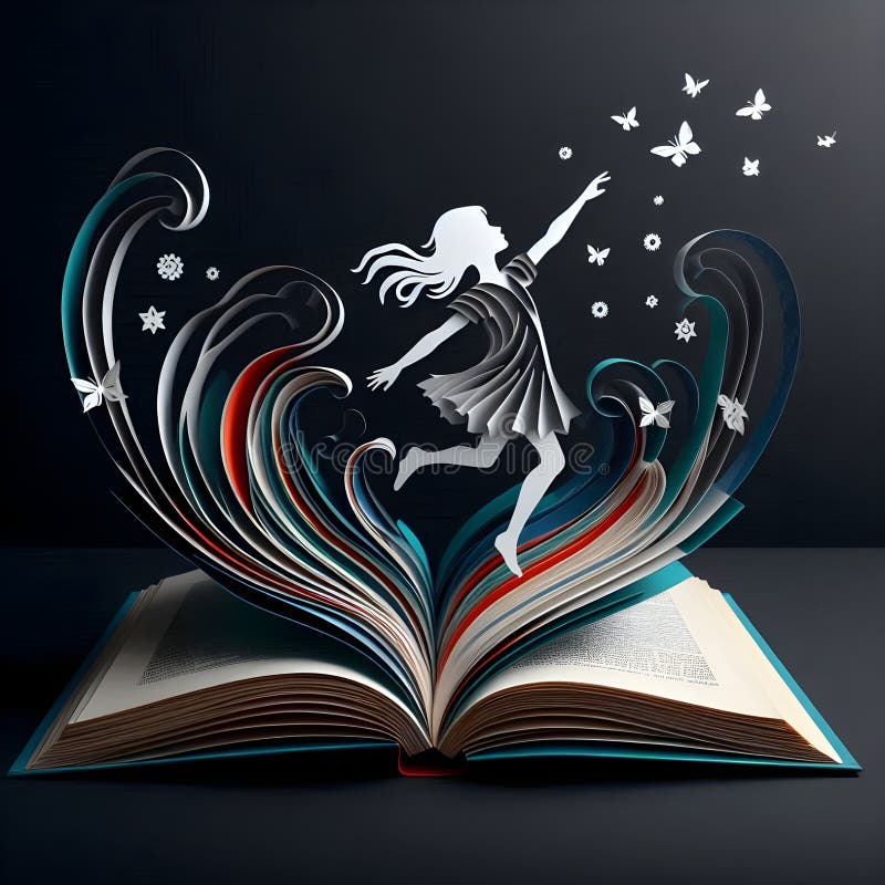 Image of a Silhouette of a Children, Cut from a Book Page and Flies Out ...