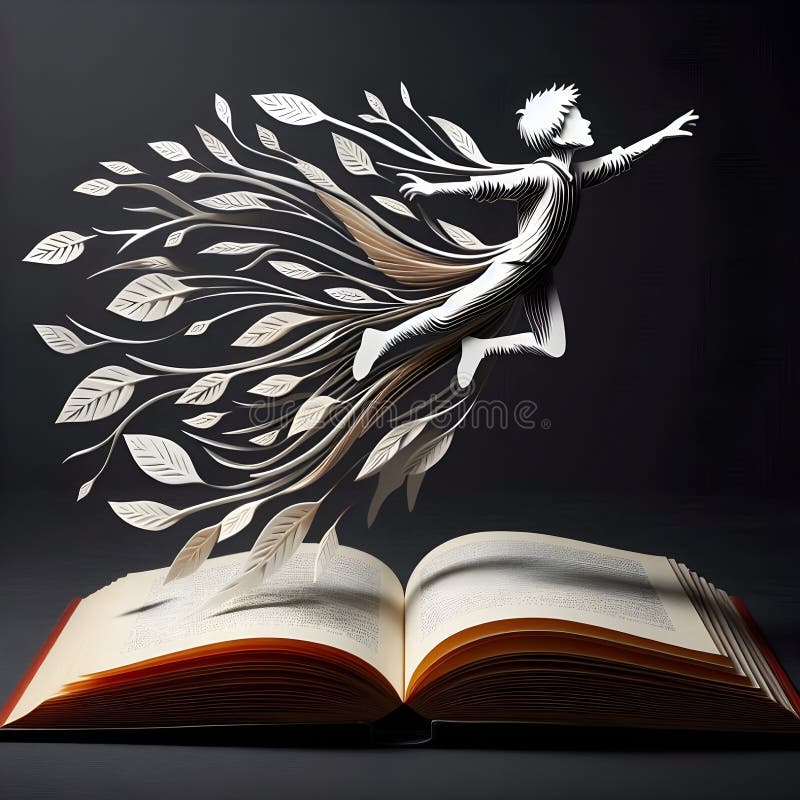 Image of a Silhouette of a Children, Cut from a Book Page and Flies Out ...