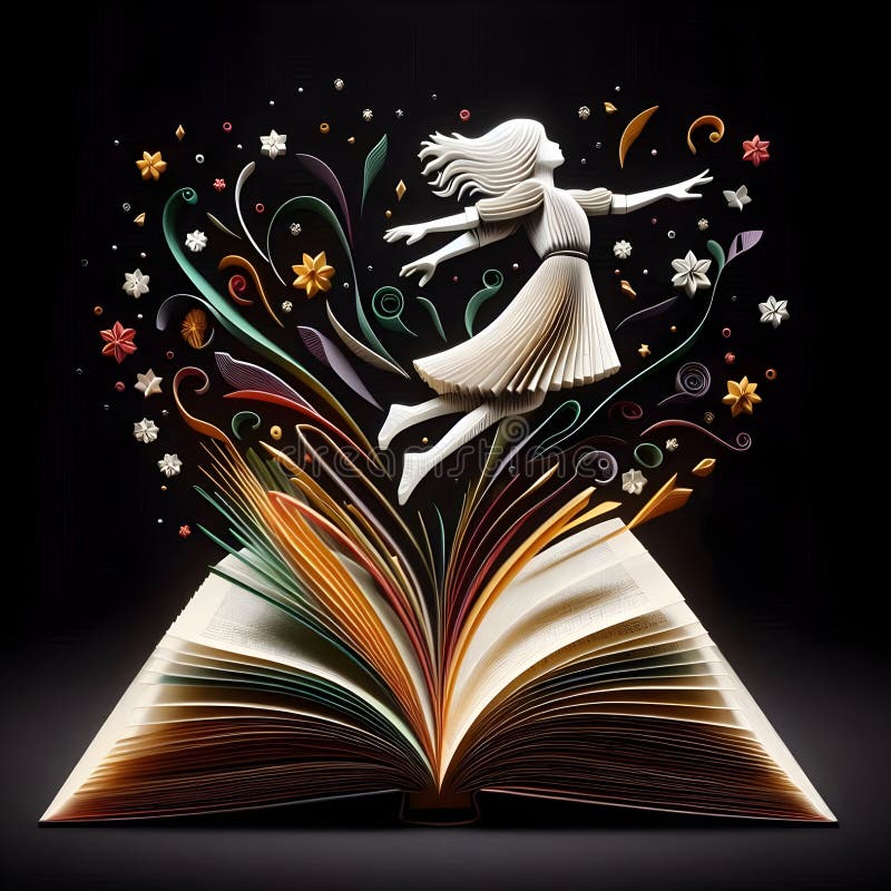 Image of a Silhouette of a Children, Cut from a Book Page and Flies Out ...