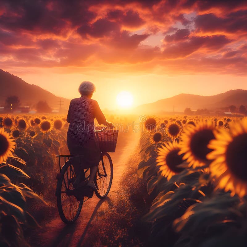 Image of Silhouette of a Person Riding the Bicycle into the Distance ...