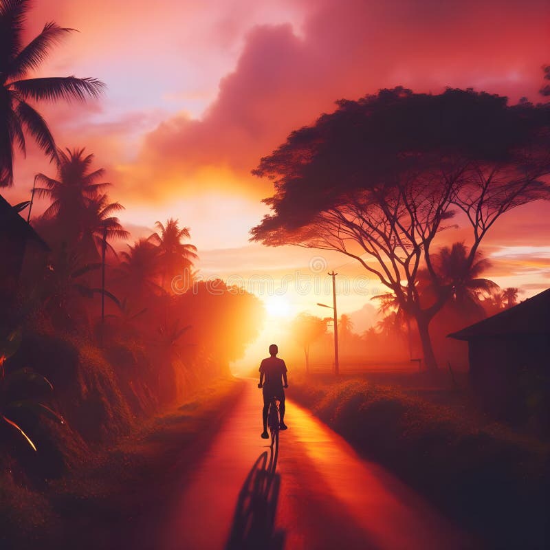 Image of Silhouette of a Person Riding the Bicycle into the Distance ...