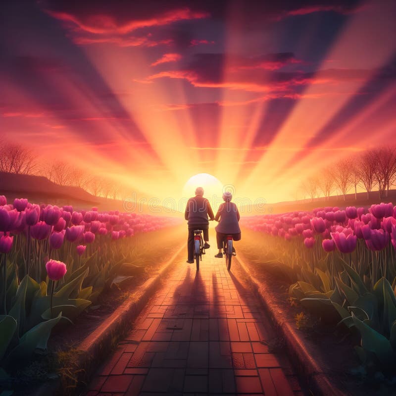 Image of Silhouette of a Person Riding the Bicycle into the Distance ...