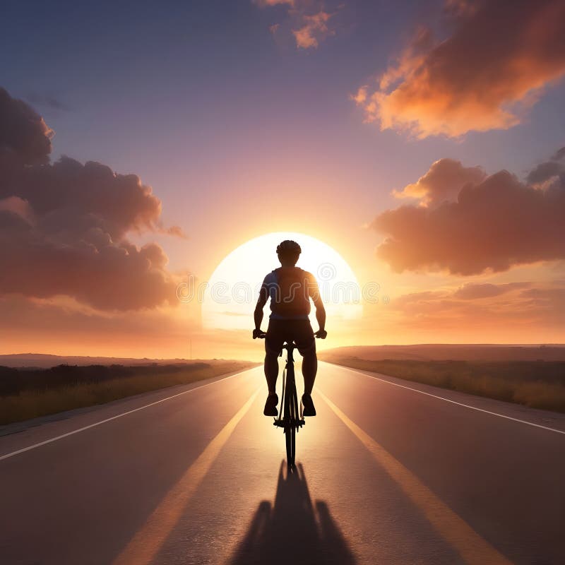 Image of Silhouette of a Person Riding the Bicycle into the Distance ...