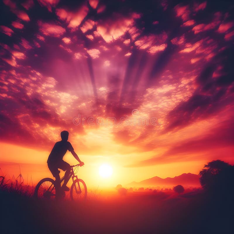 Image of Silhouette of a Person Riding the Bicycle into the Distance ...