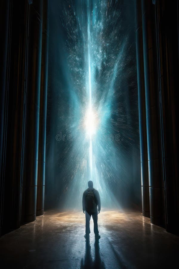 Image of a Silhouette of a Person Standing in Front of a Column of ...