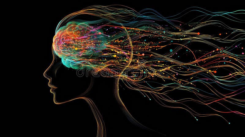 An Image of a Silhouette with Vibrant Brain Waves Symbolizes Creativity ...