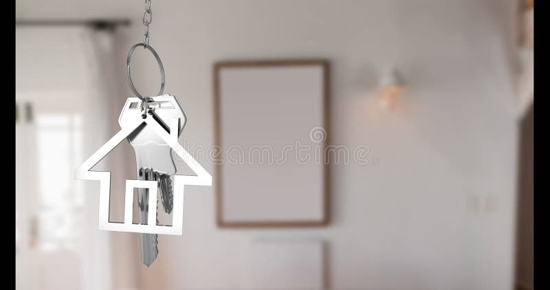 Image of Silver House and Key Over Empty House Interior Stock ...