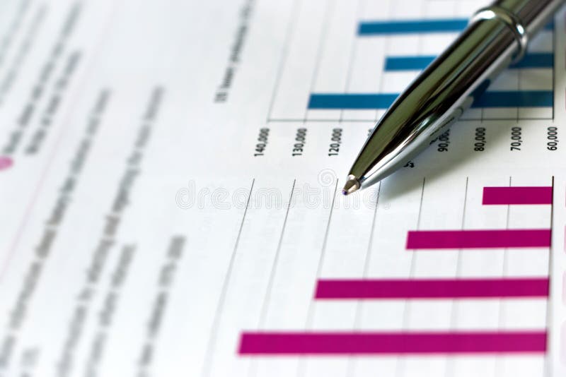Silver Pen Showing Charts on Financial Report Stock Image - Image of ...