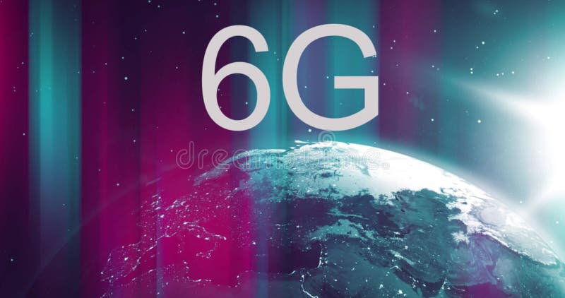 Image of Silver Text 6g, with Rotating Globe and Red and Green Beams of ...