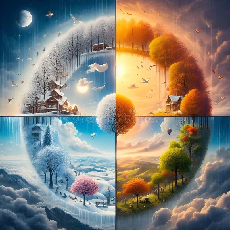 Image of a Single Photo with Four Frames Depicting Winter, Spring ...