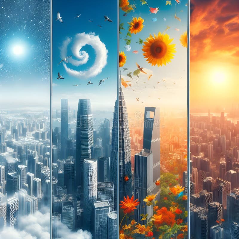 Image of a Single Photo with Four Frames Depicting Winter, Spring ...