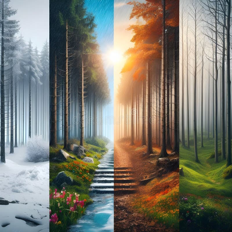 Image of a Single Photo with Four Frames Depicting Winter, Spring ...