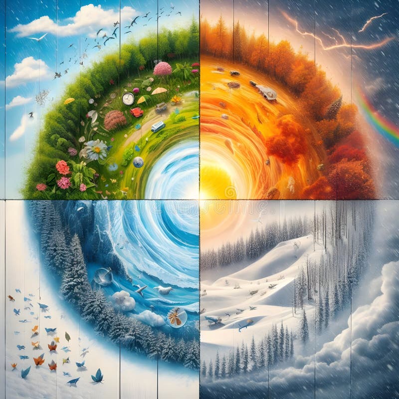 Image of a Single Photo with Four Frames Depicting Winter, Spring ...