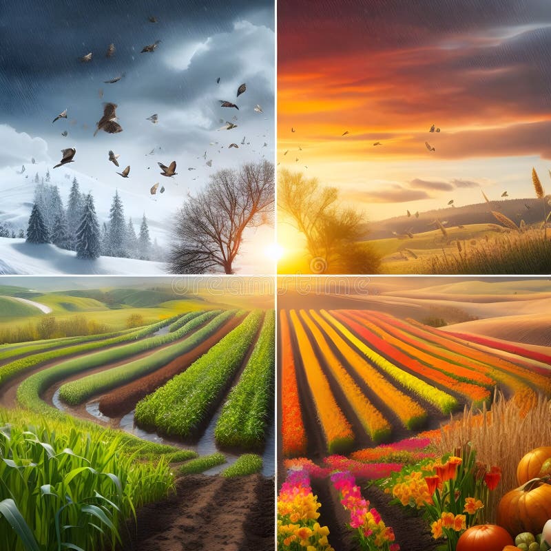 Image of a Single Photo with Four Frames Depicting Winter, Spring ...