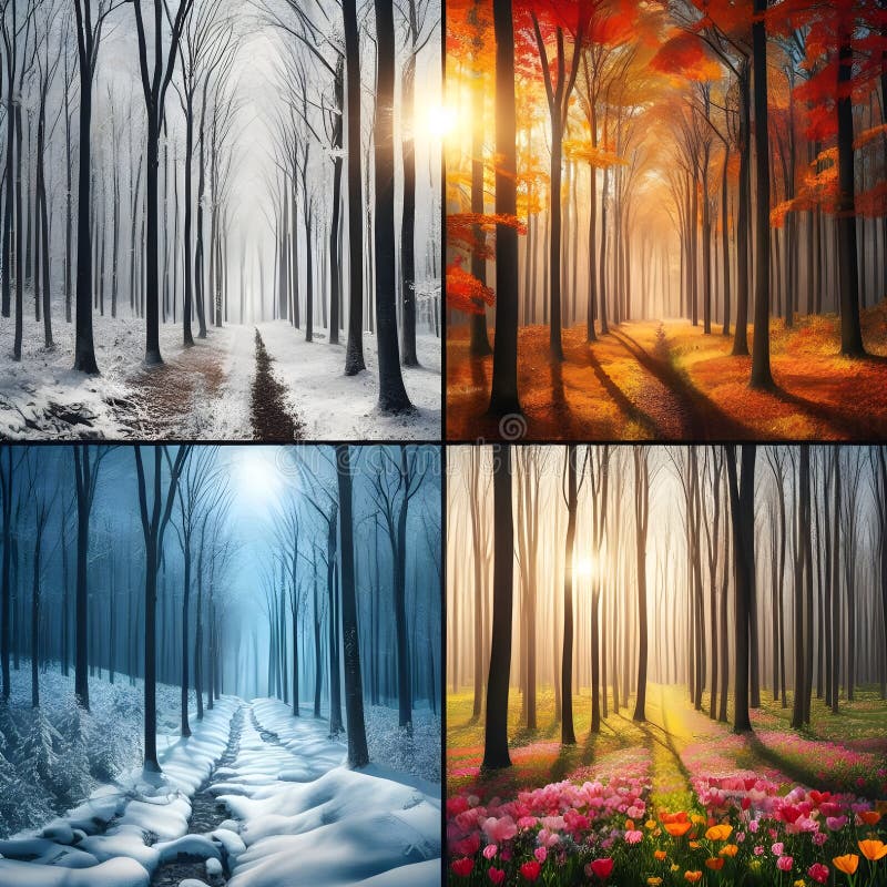 Image of a Single Photo with Four Frames Depicting Winter, Spring ...