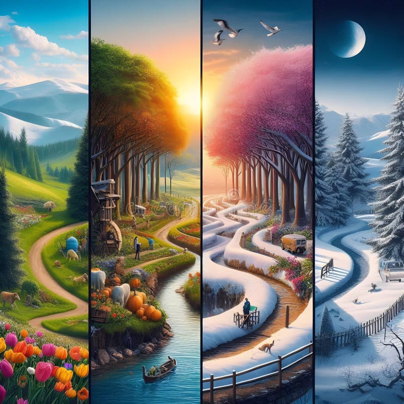 Image of a Single Photo with Four Frames Depicting Winter, Spring ...