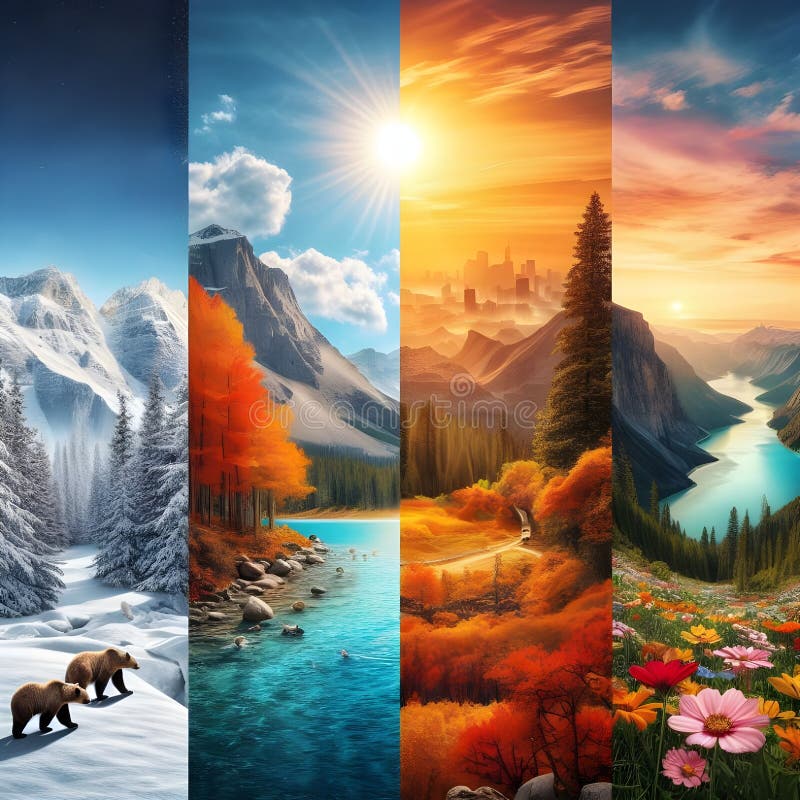Image of a Single Photo with Four Frames Depicting Winter, Spring ...