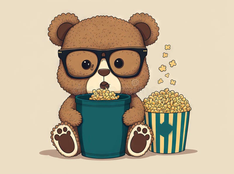 Image of a Sit Back Phrase with a Bear Doll Wearing Glasses and Popcorn ...