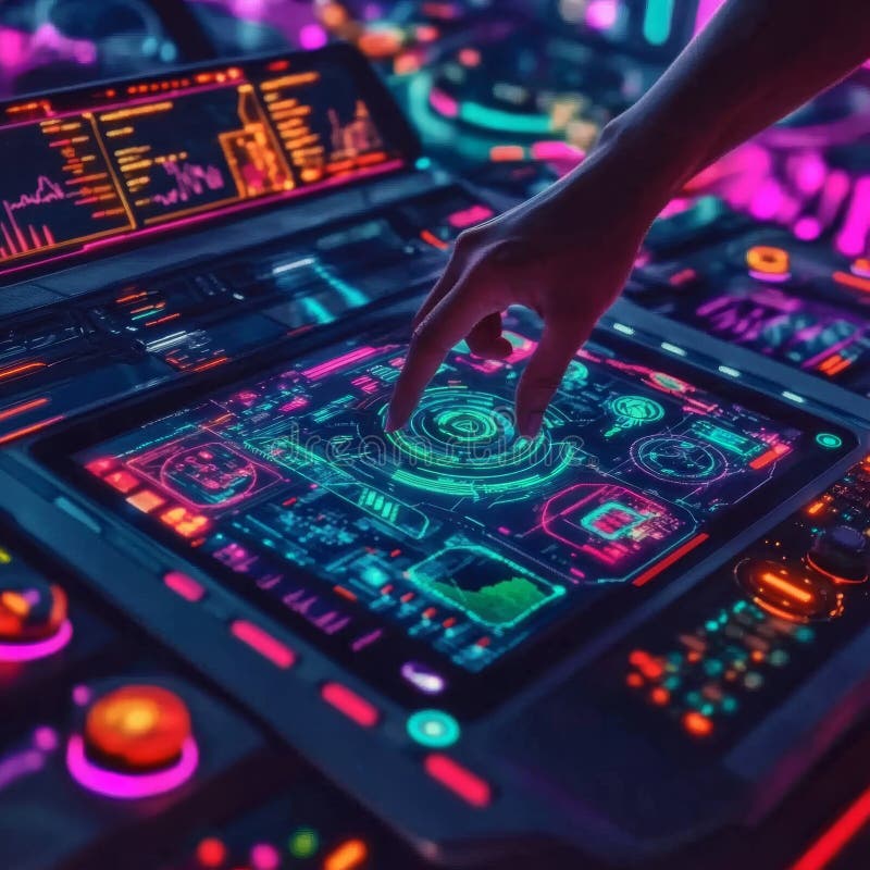 Image Six Shows a Hand in the Process of Interacting with a Futuristic ...