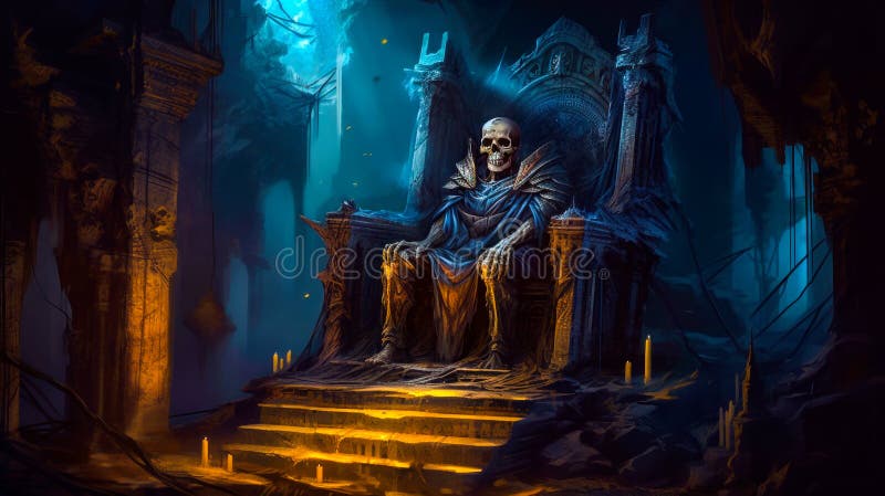 An Image of Skeleton Sitting on Throne in Dark Cave. Generative AI ...