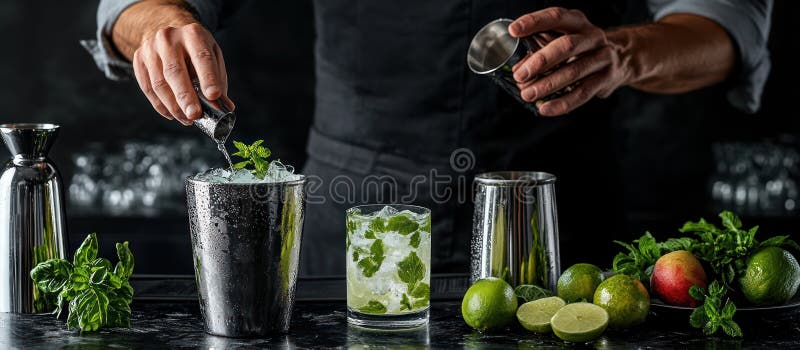 Modern Mixology: Bartender Crafting Cocktail in Sleek Bar Setting with ...