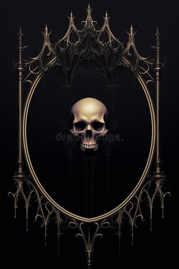 An Image of a Skull in a Frame on a Black Background Stock Illustration ...