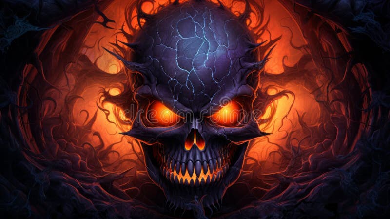 An Image of a Skull with Glowing Eyes Stock Illustration - Illustration ...