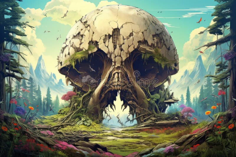 An Image of a Skull in the Middle of a Forest Stock Illustration ...