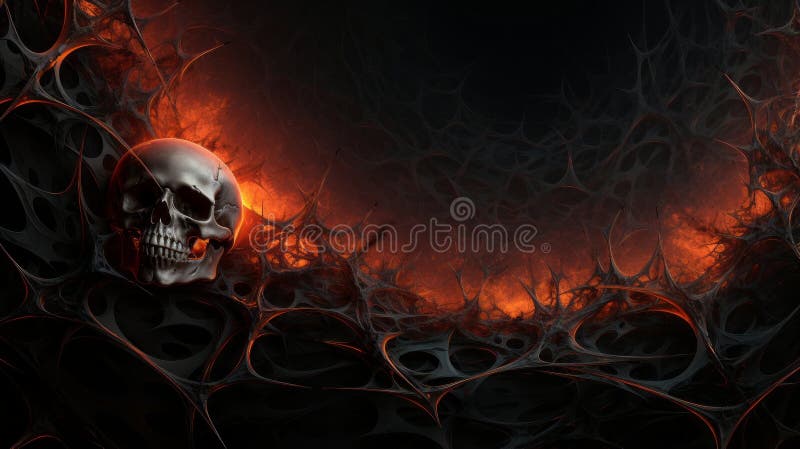 An Image of a Skull Surrounded by Black and Red Flames Stock ...