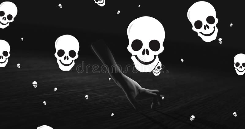 Image of Skulls Falling Over Hand Walking in Black Space Stock Photo ...
