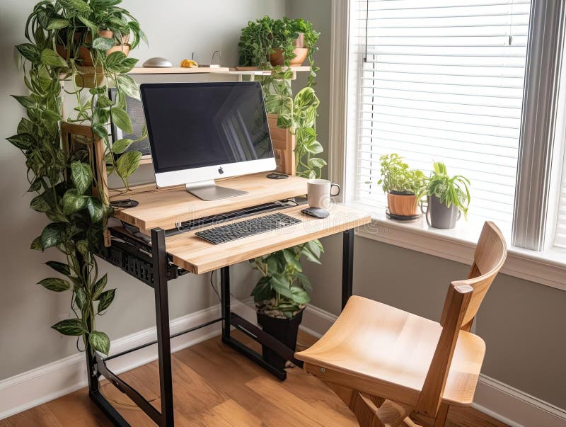 Adjustable Workstation with Laptop Chair and Greenery Stock ...