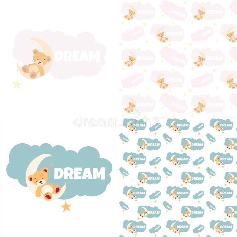 Image of a Sleeping Bear Cub on the Moon with Stars and a Cloud Stock ...